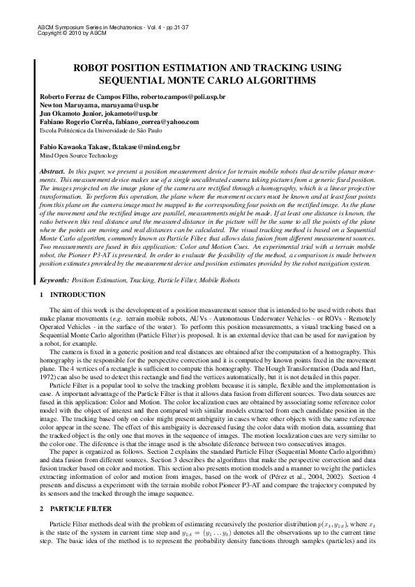 (PDF) Robot Position Estimation and Tracking Using Sequential Monte ...