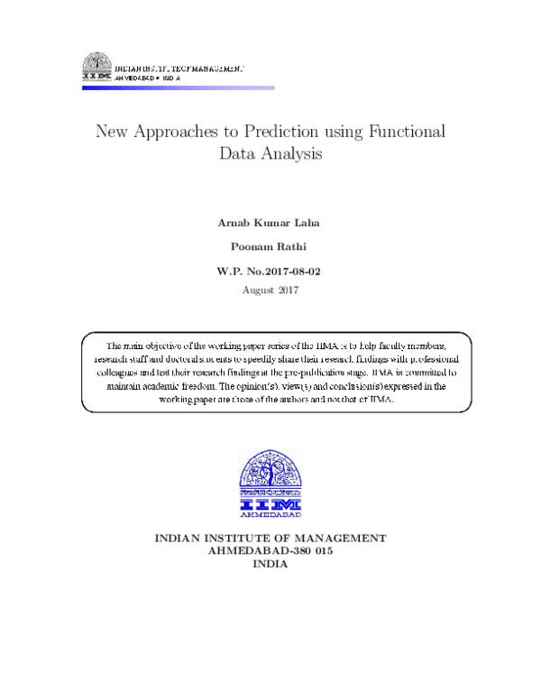 (PDF) New Approaches to Prediction using Functional Data Analysis