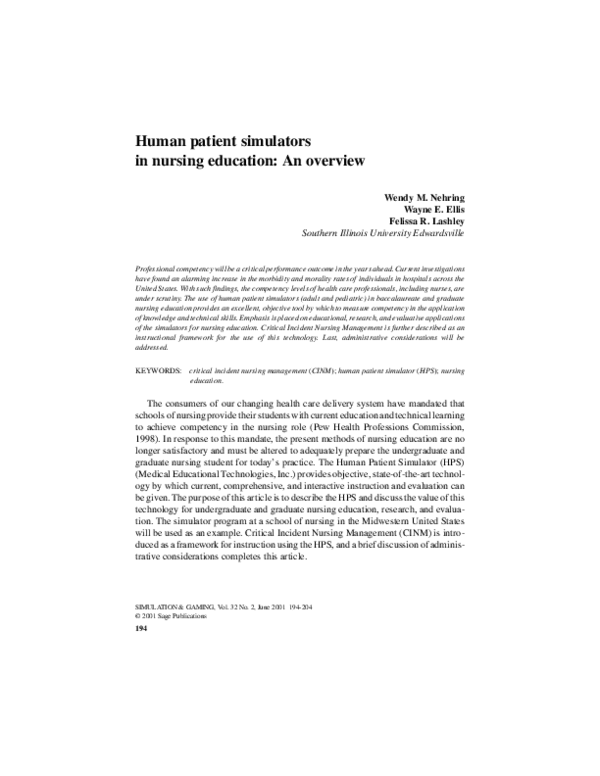 (PDF) Human Patient Simulators in Nursing Education: An Overview