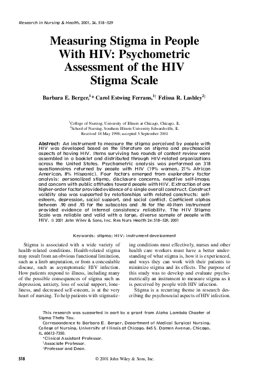 (PDF) Measuring stigma in people with HIV: Psychometric assessment of ...