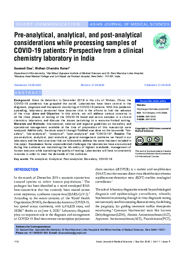 (PDF) Pre-analytical, analytical, and post-analytical considerations ...