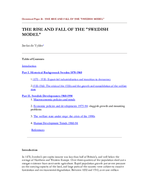 (PDF) The Rise and Fall of the "Swedish Model