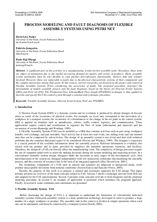 (PDF) Process Modeling and Fault Diagnosis of Flexible Assembly Systems Using Petri Net