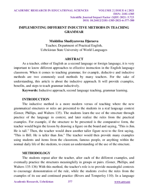 (PDF) Implementing Different Inductive Methods in Teaching Grammar