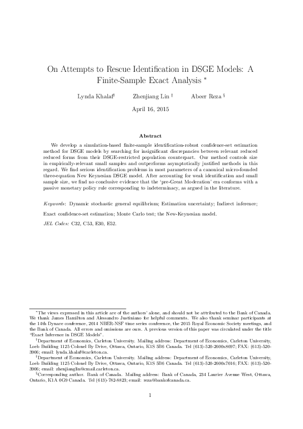 (PDF) On Attempts to Rescue Identification in DSGE Models: A Finite-Sample Exact Analysis ...