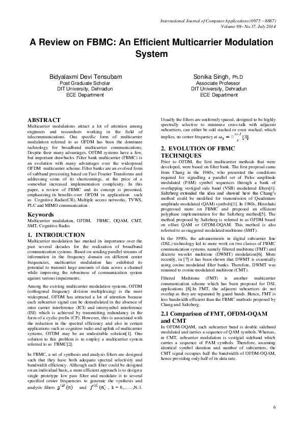 (PDF) 6 A Review on FBMC: An Efficient Multicarrier Modulation