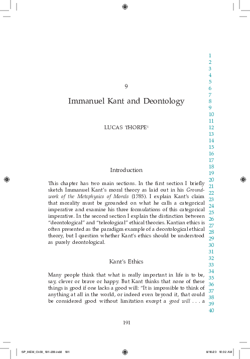 (PDF) Immanuel Kant and Deontology
