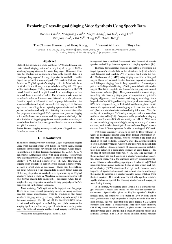 (PDF) Exploring Cross-lingual Singing Voice Synthesis Using Speech Data