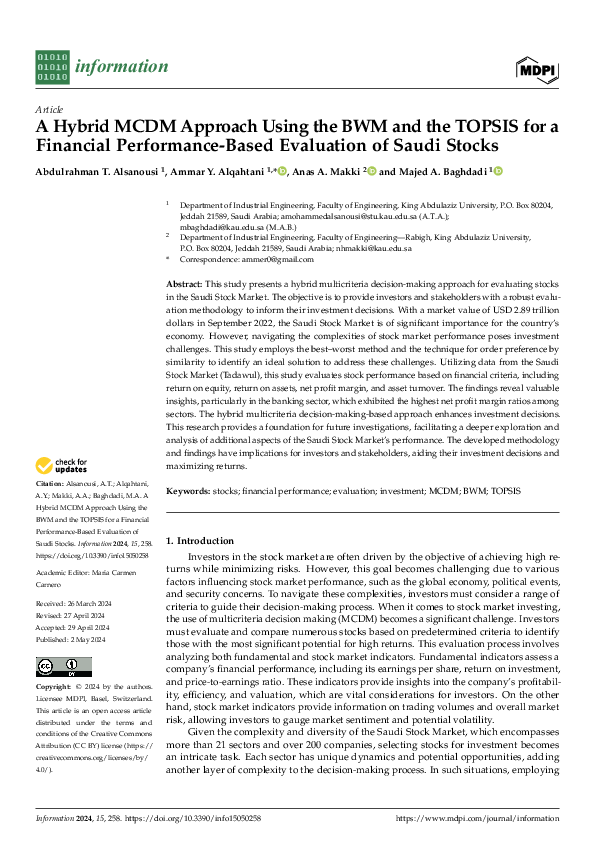 Pdf A Hybrid Mcdm Approach Using The Bwm And The Topsis For A Financial Performance Based