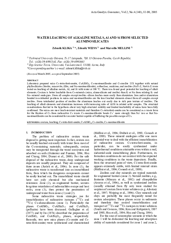 (PDF) WATER LEACHING OF ALKALINE METALS, Al AND Si FROM SELECTED ...
