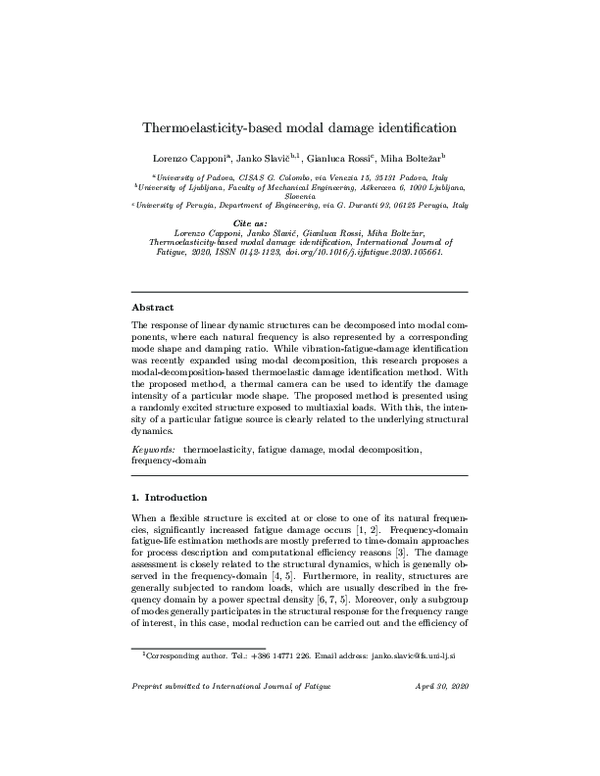 (PDF) Thermoelasticity-based modal damage identification