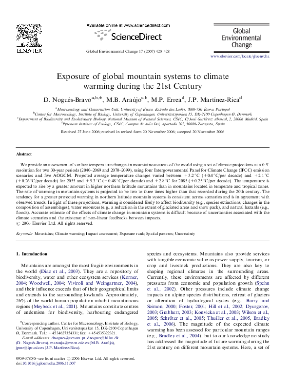 (PDF) Exposure of global mountain systems to climate warming during the ...