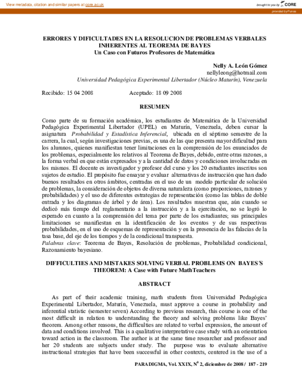 (PDF) Errores y dificultades en la resolucion de problemas verbales ... (PDF) Errores y dificultades en la resolucion de problemas verbales ...