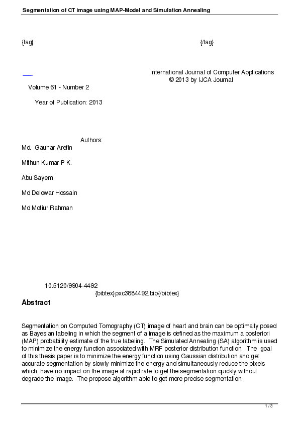(PDF) Segmentation of CT image using MAP-Model and Simulation Annealing | Abu Sayem - Academia.edu