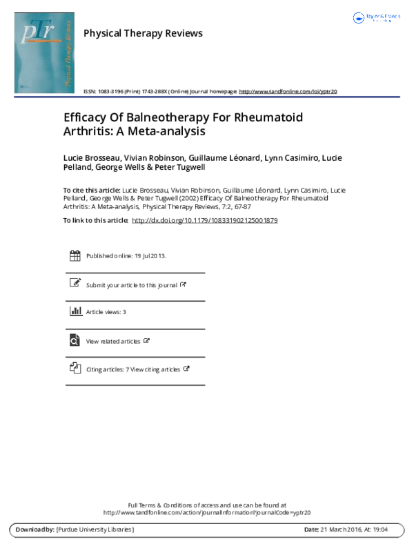 (PDF) Efficacy Of Balneotherapy For Rheumatoid Arthritis: A Meta-analysis