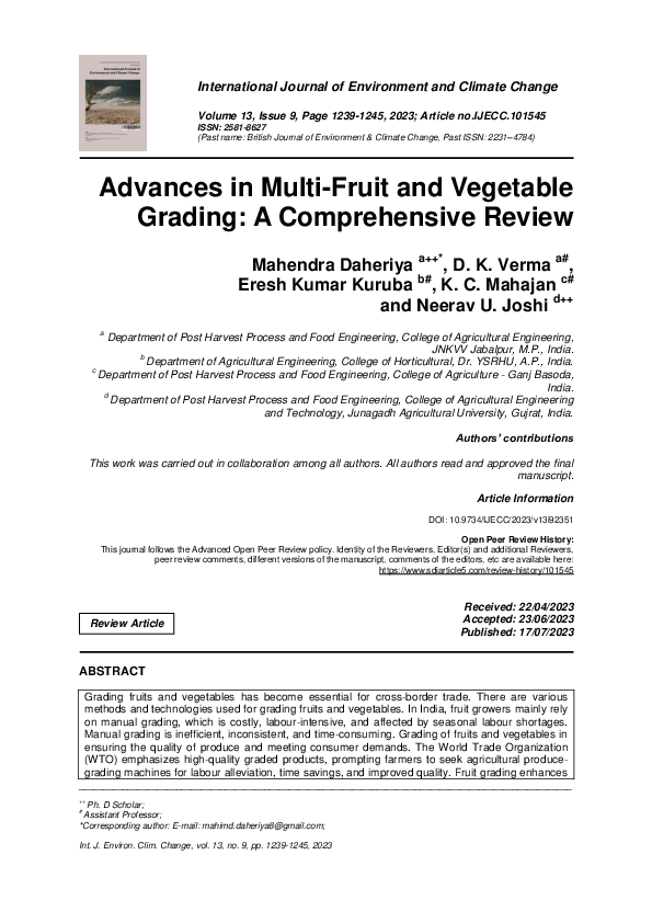 (PDF) Advances in Multi-Fruit and Vegetable Grading: A Comprehensive Review