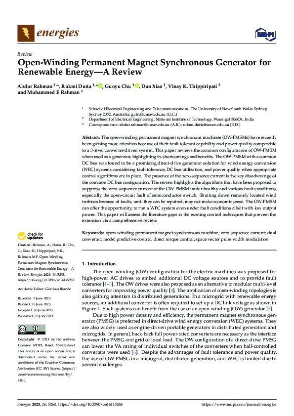 (PDF) Open-Winding Permanent Magnet Synchronous Generator for Renewable ...