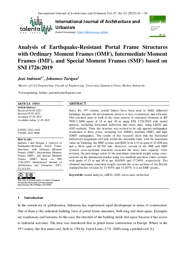(PDF) Analysis of Earthquake-Resistant Portal Frame Structures with ...