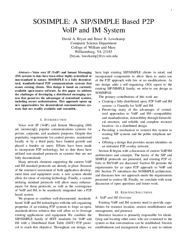 (PDF) Sosimple: a sip/simple based p2p voip and im system