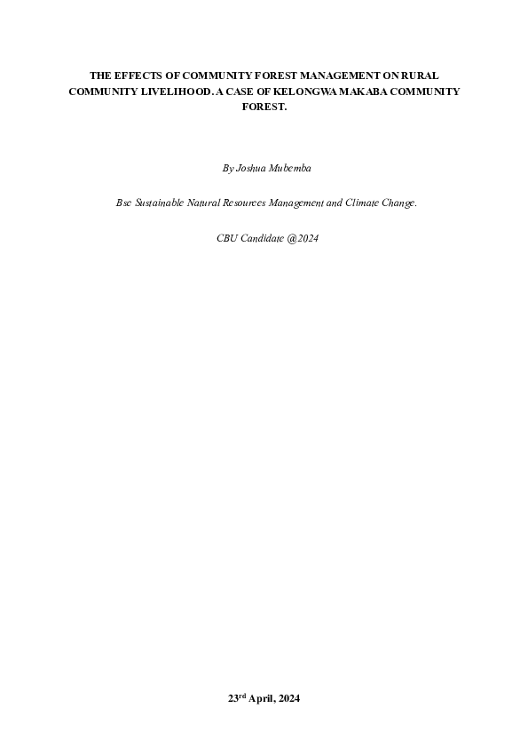 (PDF) THE EFFECTS OF COMMUNITY FOREST MANAGEMENT ON RURAL COMMUNITY ...