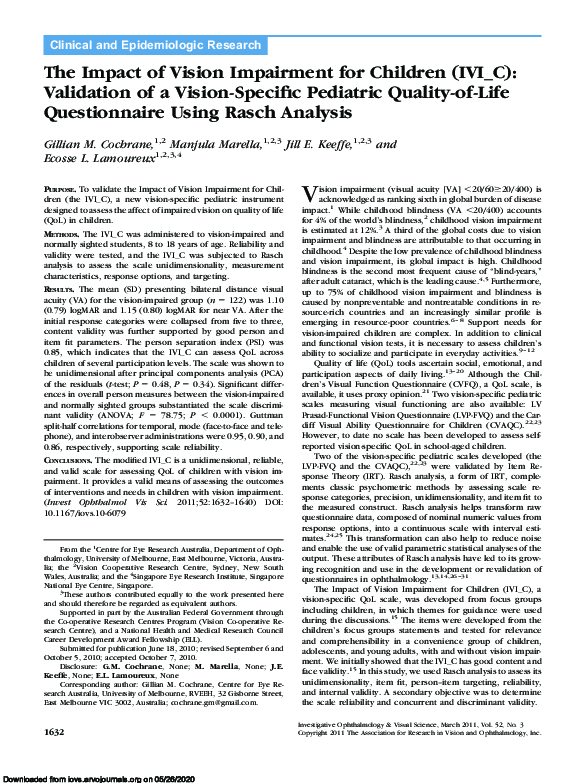 (PDF) The Impact of Vision Impairment for Children (IVI_C): Validation ...