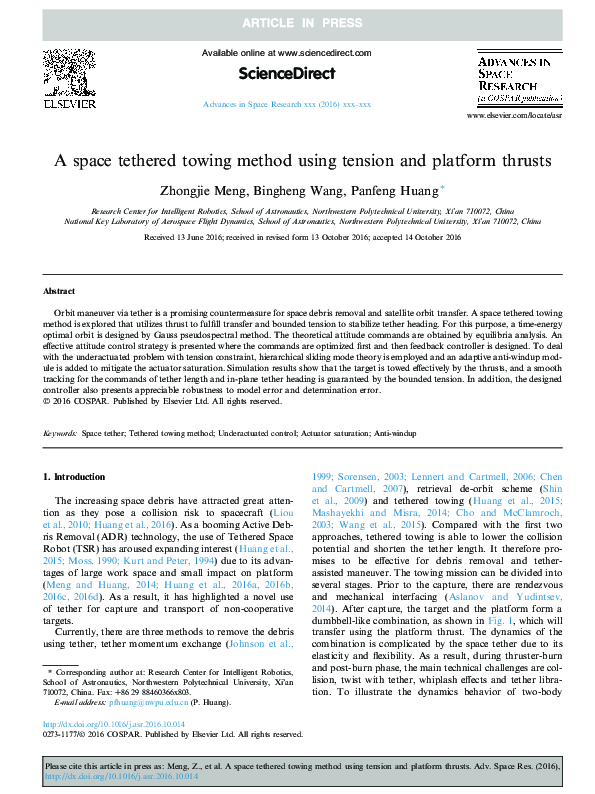 (PDF) A space tethered towing method using tension and platform thrusts