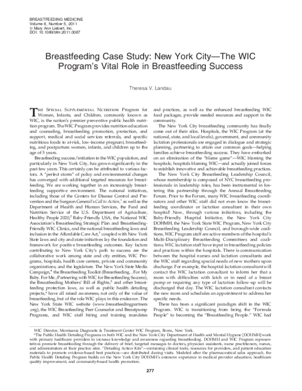 (PDF) Breastfeeding Case Study: New York City—The WIC Program's Vital ...
