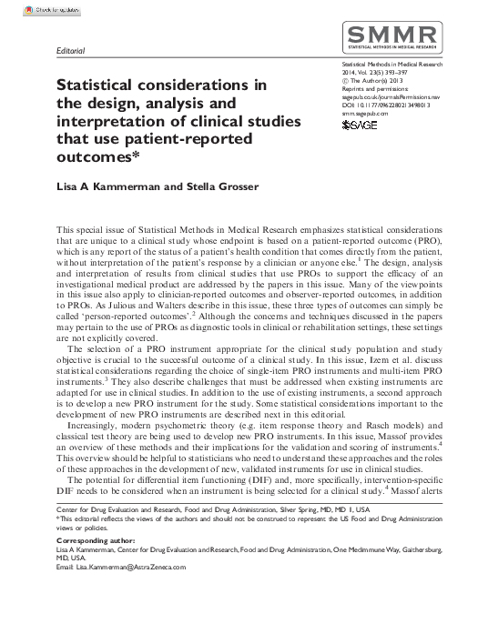 (PDF) Statistical considerations in the design, analysis and interpretation of clinical studies ...