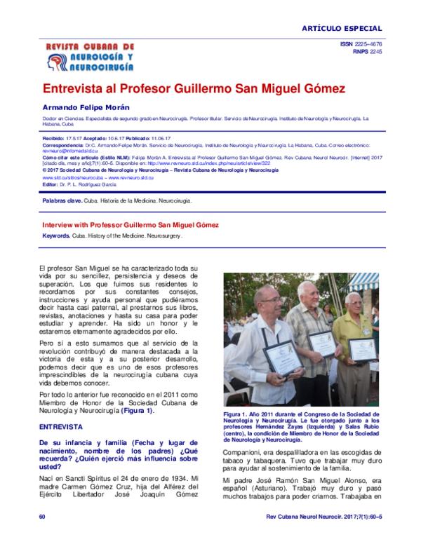 (PDF) Interview with Professor Guillermo San Miguel Gómez