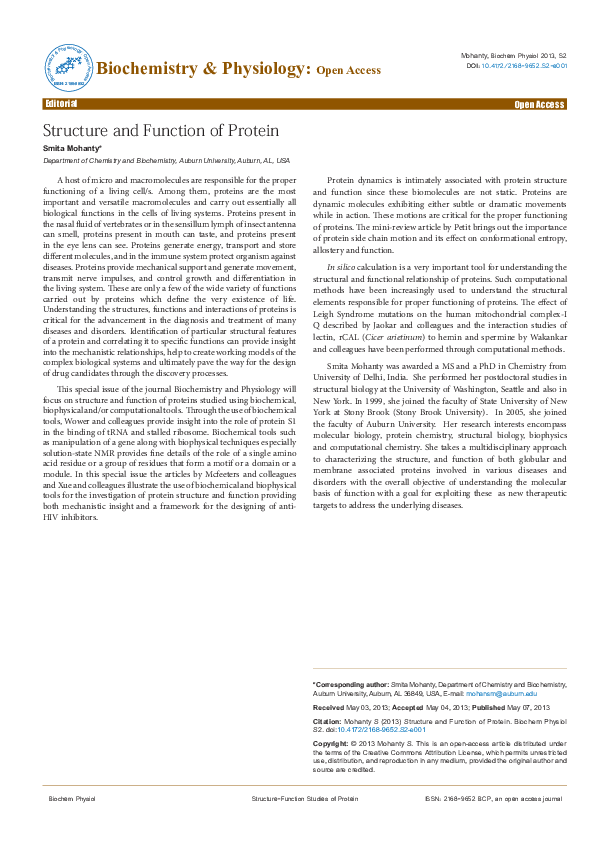 (PDF) Structure and Function of Protein