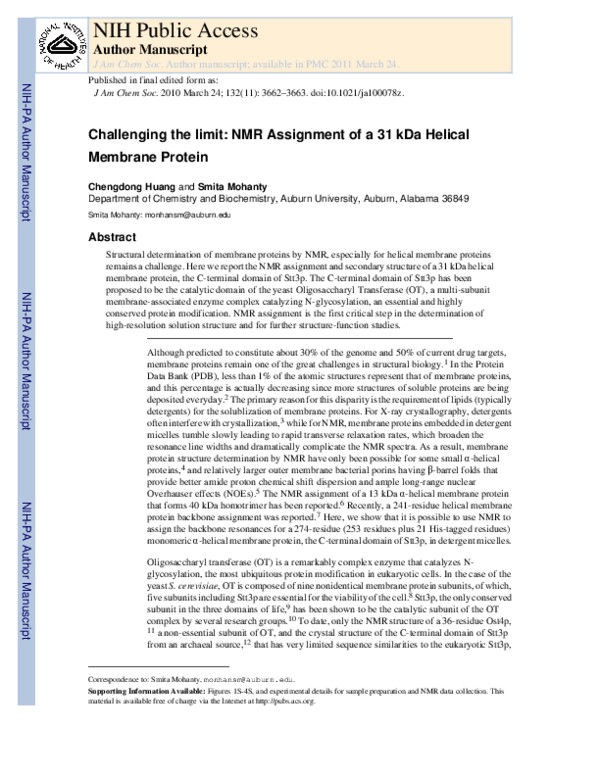 (PDF) Challenging the Limit: NMR Assignment of a 31 kDa Helical Membrane Protein
