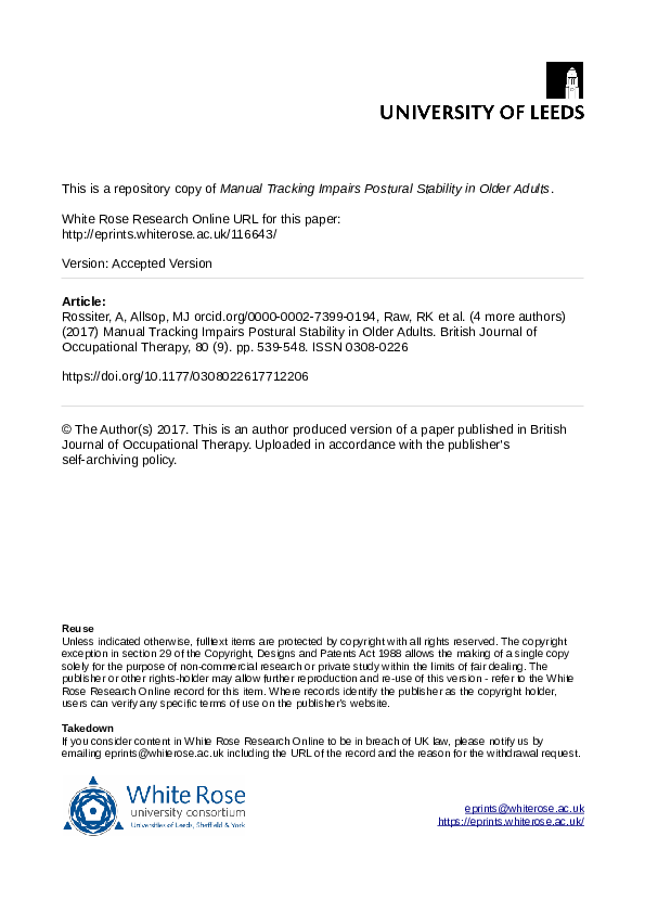 (PDF) Manual tracking impairs postural stability in older adults
