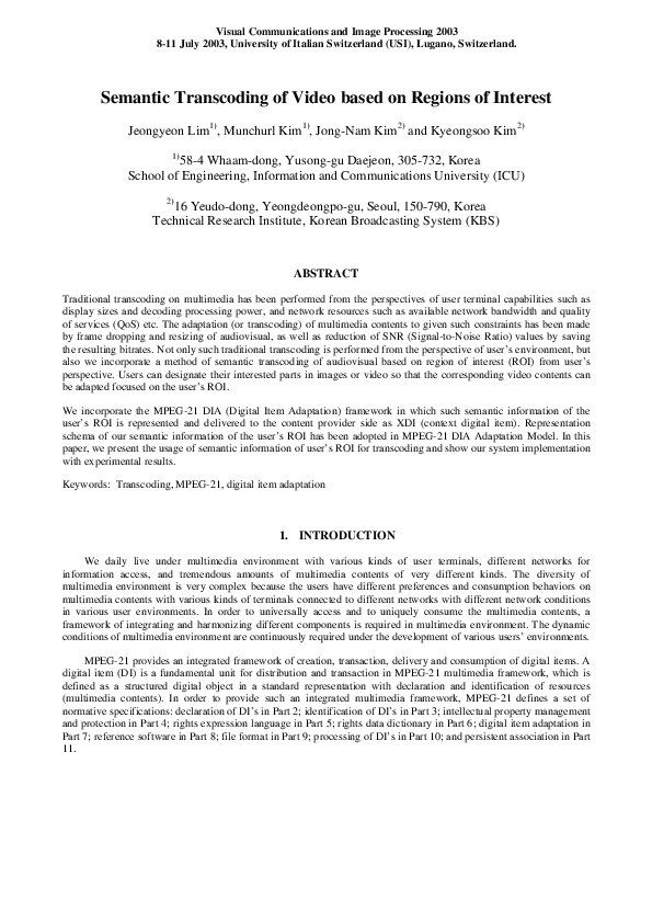 (PDF) Semantic transcoding of video based on regions of interest