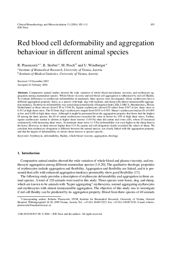 (PDF) Red blood cell deformability and aggregation behaviour in ...