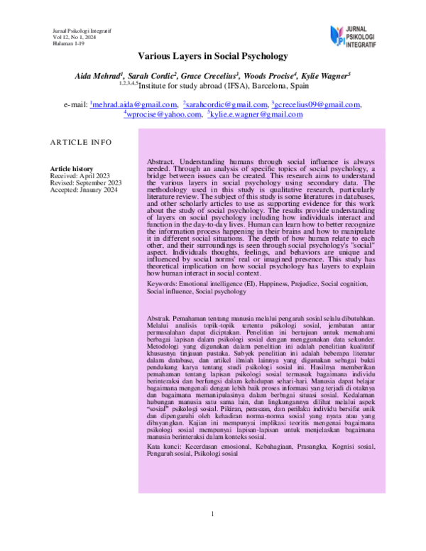 (PDF) Various Layers in Social Psychology