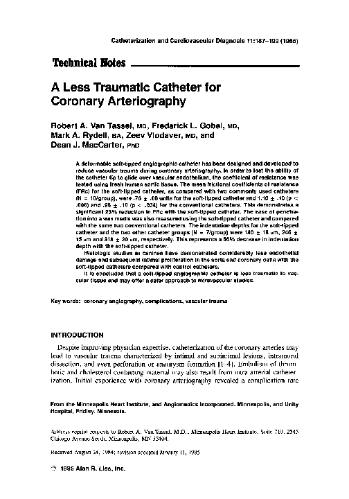 (PDF) A less traumatic catheter for coronary arteriography