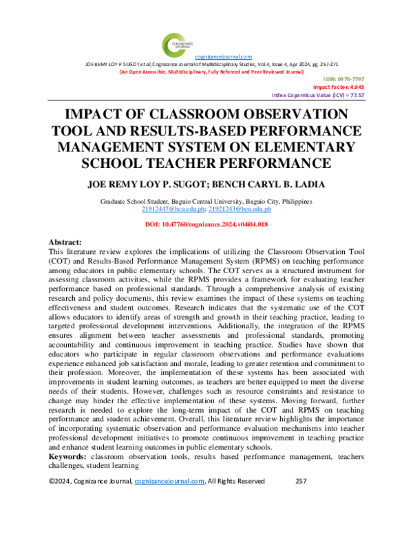 (PDF) IMPACT OF CLASSROOM OBSERVATION TOOL AND RESULTS-BASED ...