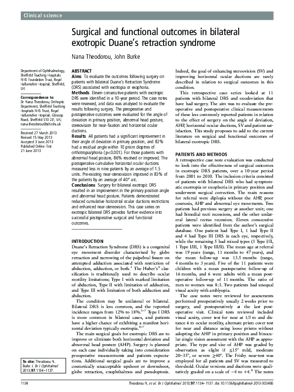 (PDF) Surgical and functional outcomes in bilateral exotropic Duane's ...