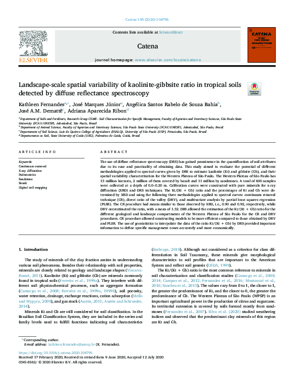 (PDF) Landscape-scale spatial variability of kaolinite-gibbsite ratio ...