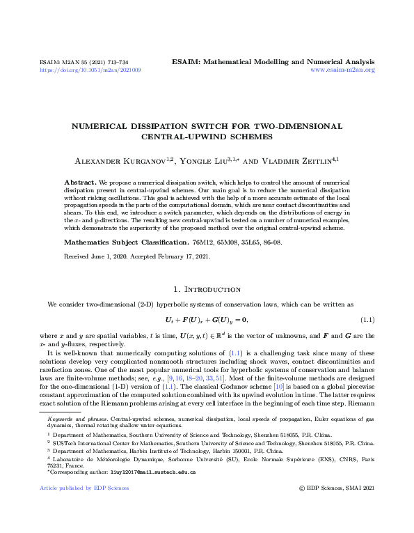 (PDF) Numerical dissipation switch for two-dimensional central-upwind ...