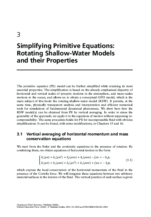 Pdf Simplifying Primitive Equations Rotating Shallow Water Models And Their Properties