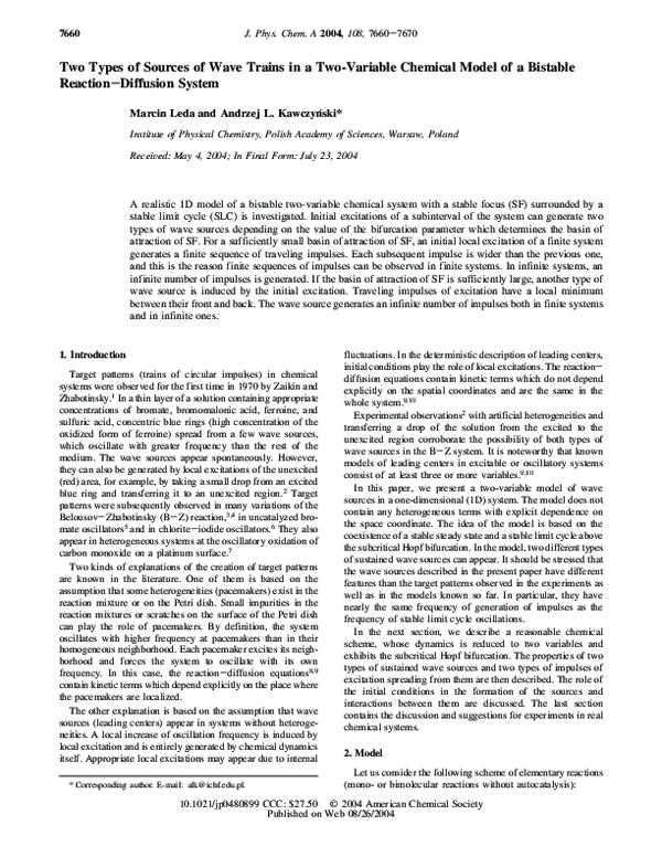 (PDF) Two Types of Sources of Wave Trains in a Two-Variable Chemical ...