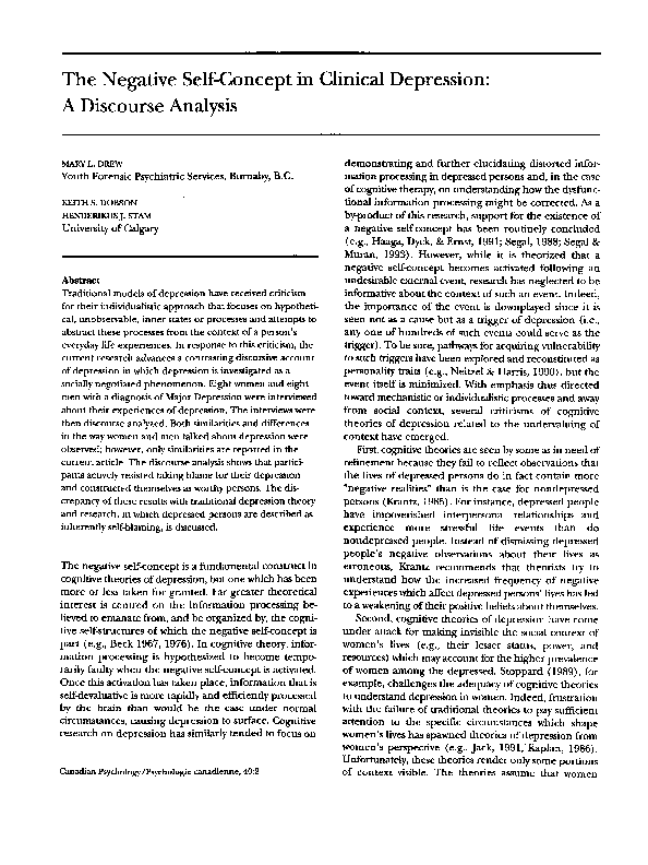 (PDF) The negative self-concept in clinical depression: A discourse analysis