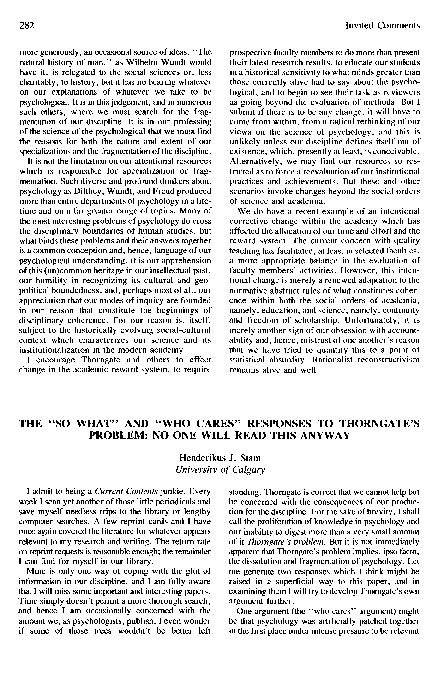(PDF) The "so what" and "who cares" responses to Thorngate's problem ...