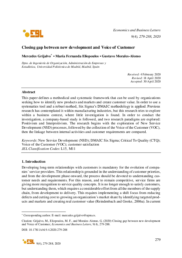 (PDF) Closing gap between new development and voice of customer