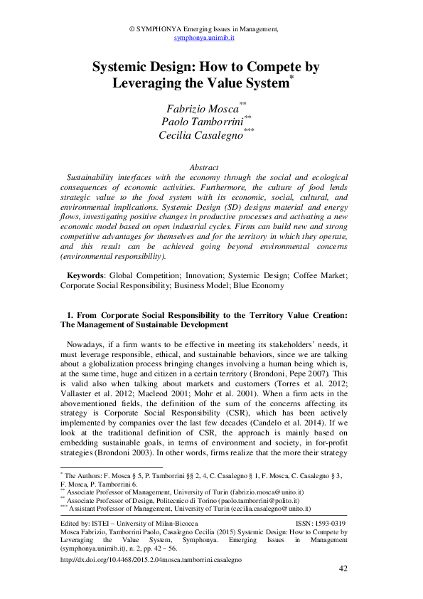 (PDF) Systemic Design: How to Compete by Leveraging the Value System