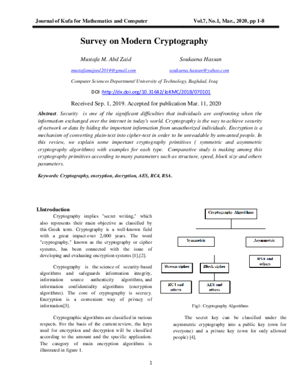 (PDF) Survey on Modern Cryptography