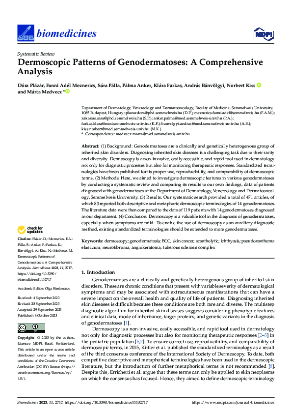 (PDF) Dermoscopic Patterns of Genodermatoses: A Comprehensive Analysis