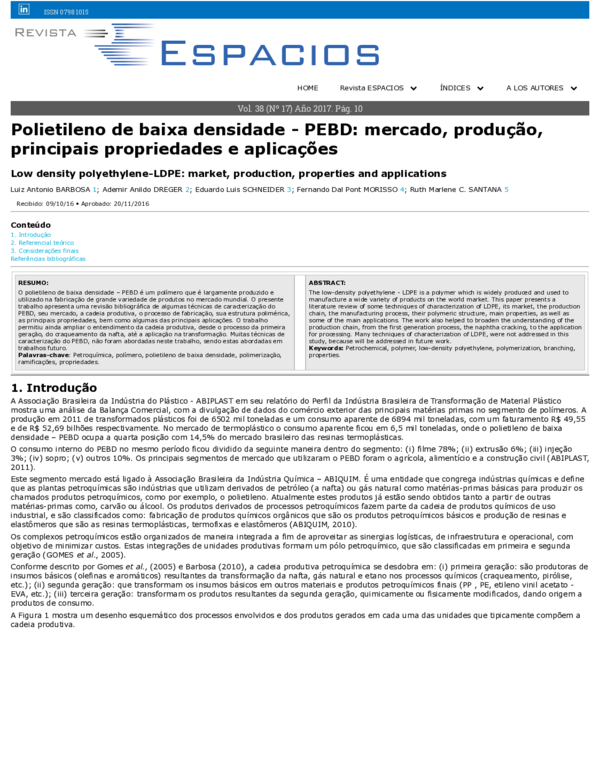 (PDF) Polietileno de baixa densidade - PEBD: mercado, produção ...