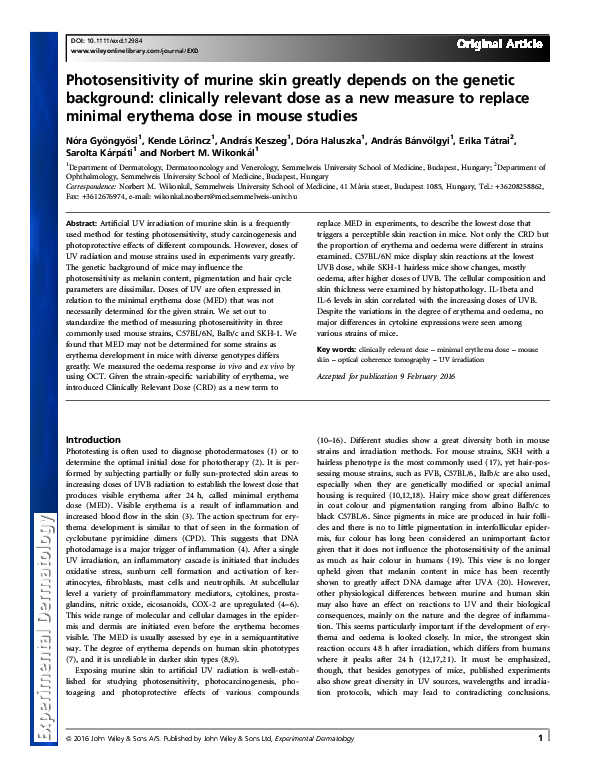 (PDF) Photosensitivity of murine skin greatly depends on the genetic ...